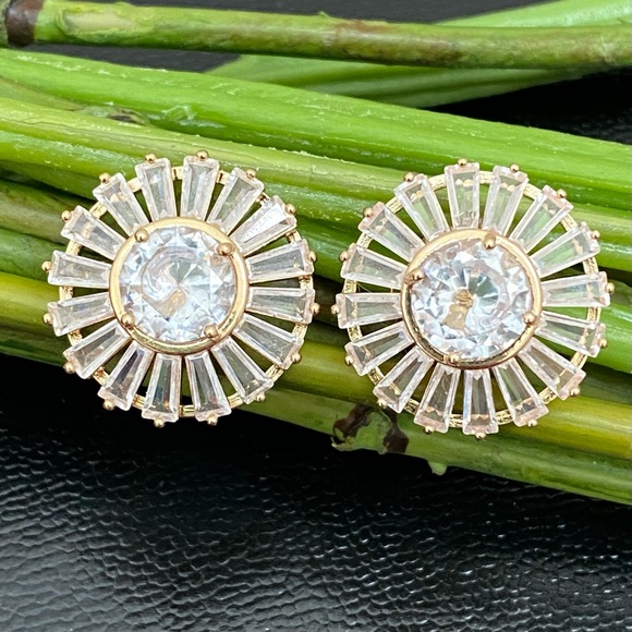 Jewelry | Goldtone Cz Cubic Zirconia Large Round Stud Earrings | Poshmark